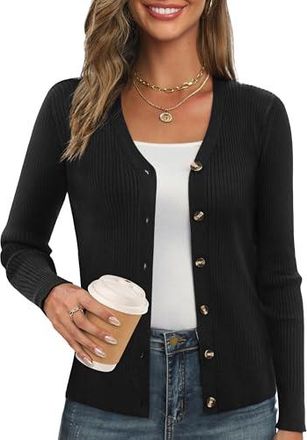 Grace Karin Cardigan en tricot c&ocirc;tel&eacute; &agrave; col en V boutonn&eacute; &agrave; manches longues pour femme, Cl2587-01/Noir, M