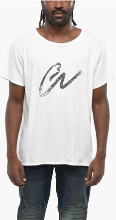 Greg Lauren Solid Color Crew-neck T-Shirt with Contrasting Print size M