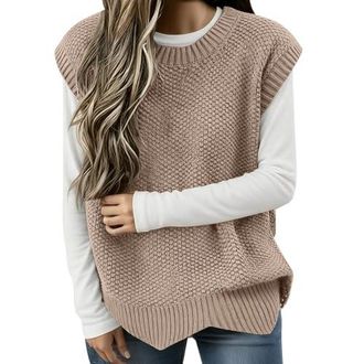 Generic Gilet sans Manche Femme Gilet Femme D&eacute;contract&eacute; Quotidien Ville Tricot &Eacute;pais Oversize - Col Rond L&eacute;ger pour Empilage Automne Cosy