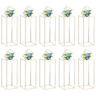 Nuptio Nuptio Gold Vase f&uuml;r Hochzeit Tafelaufs&auml;tze mit Acrylplatte - 10 St&uuml;ck 60cm Hohe Metall Blumenvasen Blumenst&auml;nder f&uuml;r Partytisch Hochzeiten Tafelaufs&auml;