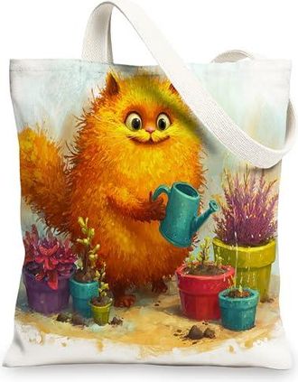 Generic Sacs fourre-tout en toile avec motif animal mignon, adorable motif de créature de dessin animé, sacs à provisions réutilisables, colorés, amusants, lé