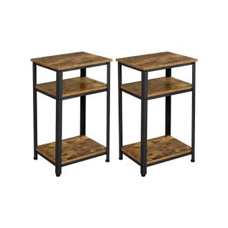 Yaheetech Lot de 2 Tables de Chevet, Table dappoint, Style Indusctriel avec 3 &Eacute;tag&egrave;res de Rangement Pied R&eacute;glable Plateaux en Bois Facile &agrave; Nettoyer pour