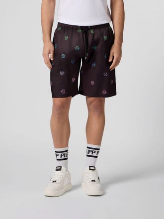 Philipp Plein Short de jogging en twill &agrave; imprim&eacute; monogramme et logo Hexagon