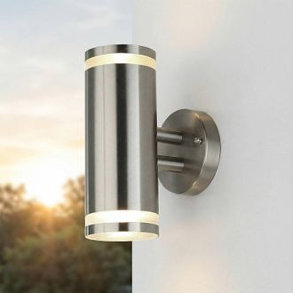 Licht-Erlebnisse Wand Au&szlig;enleuchte Edelstahl LED GU10 2-flammig H: 23 cm IP44 3000 K 700 lm Modern Up Down Wandlampe au&szlig;en Terrassenlampe Balkon Lampe aussen