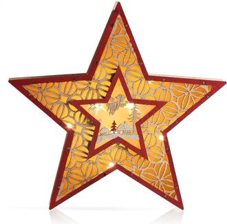 Com-Four LED Stern als dekorative Beleuchtung - Lichterstern als Deko - Weihnachtsstern aus Holz - LED-Beleuchtung mit Timer-Funktion als Stimmungslicht (Stern