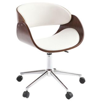 Miliboo Miliboo - Chaise de bureau à roulettes design blanc, bois foncé noyer et acier chromé bent