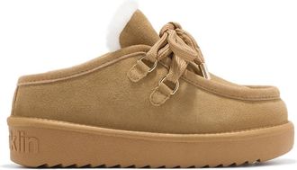 D.Franklin Damen Clog aus Leder mit Pelzfutter in Hellbraun - Damenstiefel - Freizeitmode - Größe (40) - Modell nordic