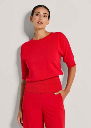 Madeleine Strickpullover Sommerlicher Baumwollpullover mit breitem Bund Strickpullover mit Rundhalsausschnitt und halblangen &Auml;rmeln