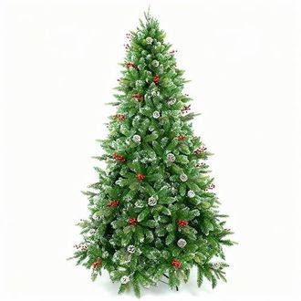 Shatchi Shattchi K&uuml;nstlicher Weihnachtsbaum, 120 cm, mit Beeren und mattierten Zapfen, gemischte PE-PVC-Spitzen, aufklappbare Zweige, buschig, Weihnachten, Ur