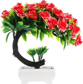 SOLUSTRE UTHCLO K&uuml;nstlicher Pfingstrosen Bonsai Realistische Topfpflanze Rot Dekorative K&uuml;nstliche Blumen f&uuml;r Wohnzimmer Tischdeko Langlebige Wohndekoration oh