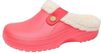 Generic Sabots doublés de fourrure pour homme et femme - Chauds, duveteux - Pantoufles pour lextérieur - Antidérapantes - Imperméables, Rouge, 43.5 EU