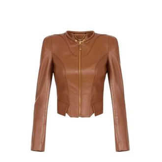 Elisabetta Franchi Femme, Vestes, Brun, Taille: 42 FR Veste en cuir Cigar