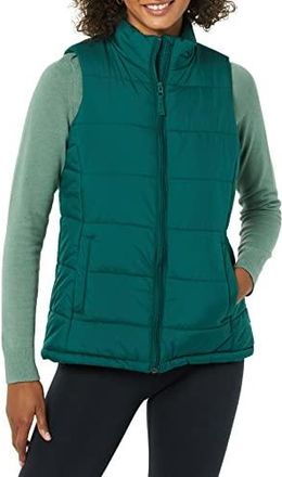 Amazon Essentials Doudoune sans Manches Zippée Épaisseur Moyenne Femme, Vert Foncé, XXL