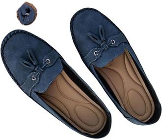 Generic Chaussures orthop&eacute;diques en cuir l&eacute;ger antid&eacute;rapant respirant pour femme Mocassins confortables en daim, bleu, 41 EU