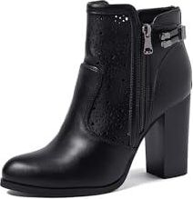 Queen Helena Bottines perforées à talons avec fermeture éclair latérale décontractées pour femme X30-112, Noir, 40 EU