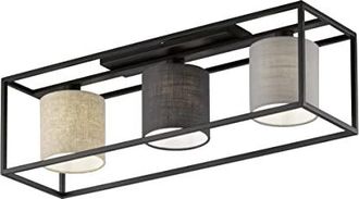 Fischer & Honsel | Deckenleuchte, Isko | sandschwarz|Leinen Stoffschirme: hellgrau, grau, sandfarben| L: 70,00 cm, B: 20,00 cm| Ausl. Decke: 22,50 cm| 3x E14 max. 25,0