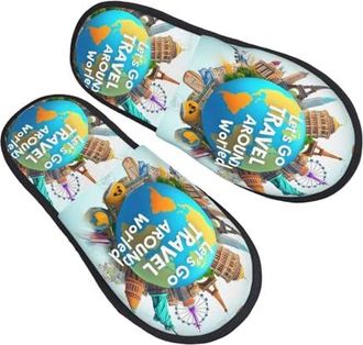 Generic Modèle « Allons Faire Le Tour Du Monde » Pantoufles Hiver Pantoufles En Peluche Chauds Chaussures Pour Homme Intérieur Femme M