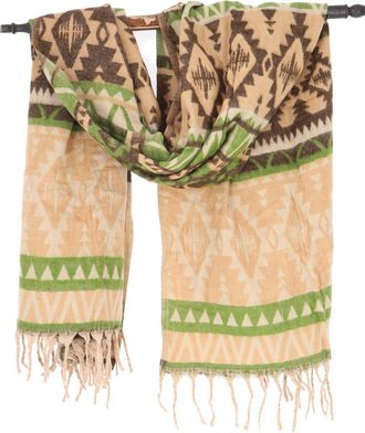 Guru Shop Weicher Pashmina Schal/Stola, Schultertuch, Plaid - Inka Muster Beige/gr&uuml;n, Herren/Damen, Synthetisch