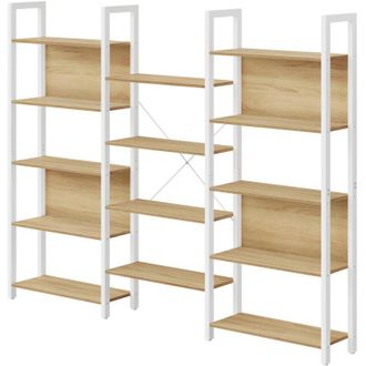 Vasagle &Eacute;tag&egrave;re de Rangement Modulable, Biblioth&egrave;que Industrielle &agrave; 14 Niveaux, M&eacute;tal, Bureau Salon, Blanc et Ch&ecirc;ne
