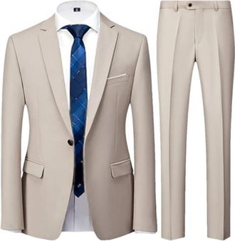 Generic Costume 3 pièces en coton à simple boutonnage pour homme, veste, pantalon, gilet, grande taille, Lot de 2 pièces Beige, 4X-Large