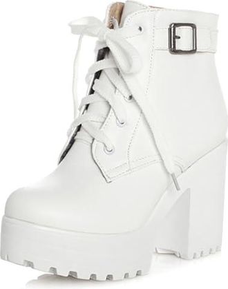 Generic Qynthra Bottes Combat &Eacute;paisses Imperm&eacute;ables pour Femmes Lacets &agrave; Boucle Plateforme &agrave; Talons Hauts Bottes Cheville pour Soir&eacute;e et Mode Streetwear Doubl