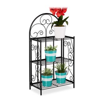 Relaxdays Blumenregal, klappbar, 3 Ebenen, Balkon, Garten & Indoor, Metall, Pflanzenregal HBT 83 x 44,5 x 25 cm, schwarz