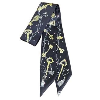 Generic Ruban décharpe en soie florale européenne, accessoire décoratif pour poignée de sac pour femme, Noir, 90X5CM