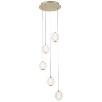 Searchlight Searchlight Allure Suspension de plafond &agrave; 5 lampes en laiton satin&eacute; et acrylique transparent