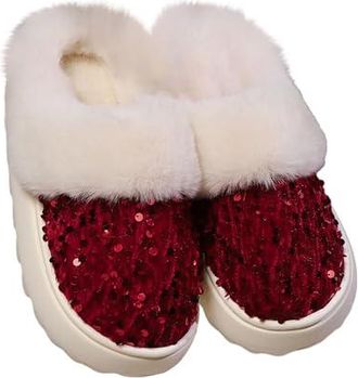 Generic Femme Pantoufles De Maison dInt&eacute;rieur Confortables avec Paillettes Brillantes Doublure Chaude en Peluche Chaussons De Chambre Semelle Souple Antid&eacute;rap