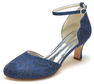 Minitoo Chaussures de mariage sexy en dentelle pour femme - Escarpins de mariage ferm&eacute;s MY112, My112 Bleu fonc&eacute; Talon 6 5 cm, 39 EU