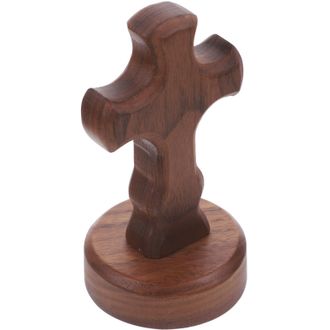 DOITOOL Holz Kreuz Ornament mit Rundem Sockel aus Schwarzem Walnussholz Langlebige Holzdeko für Zuhause Kompakte Widerstandsfähig gegen Abrieb und Verblassen 