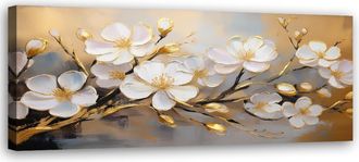 Feeby Leinwand Bilder - Bild Wohnzimmer - Moderne Blumenpflanzen Zweig - 150x50 1tlg - Deko Schlafzimmer Gro&szlig; - Dekoration Canvas - Gem&auml;lde - Modern Wandbil