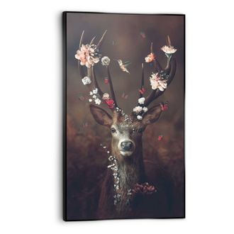Reinders Gerahmtes Bild, Hirsch mit Blumengeweih, Wohnzimmer, Bilder, Wanddeko, Room Decor, MDF, Braun, 118x70cm