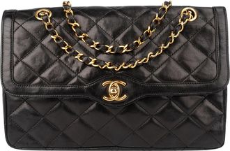 Chanel Crossbody Bags - Chanel Quilted Lambskin 24K Gold Double Flap Shoul - Gr. unisize - in Schwarz - f&uuml;r Damen