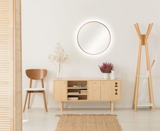 Talos Dekorativer runder Wandspiegel mit indirekter LED Beleuchtung in Kupfer matt &Oslash; 50 cm