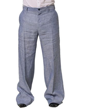 Dolce & Gabbana Mens Linen Dress Trousers Blue