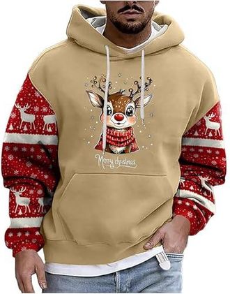 Generic Sweat Noel Homme Grande Taille, Sweat A Capuche Homme Vintage Manches Longues Imprim&eacute; Rigolo D&eacute;contract&eacute; Pullover Chic Et &Eacute;l&eacute;gants Chaud Coupe Ample H