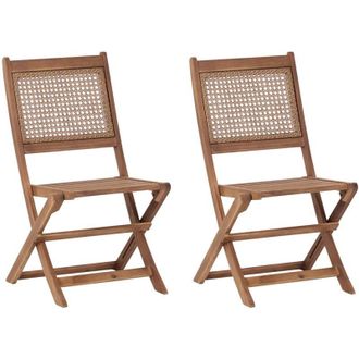 Beliani Gartenstuhl 2er Set Hellbraun Akazienholz Klappbar Wiener-Geflecht ohne Armlehnen Rustikal Terrasse Balkon Out- & Indoor Holzstuhl Klappstuhl
