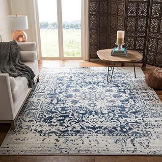 Safavieh Distressed Teppich f&uuml;r Wohnzimmer, Esszimmer, Schlafzimmer - Madison Collection, Kurzer Flor, Creme und Marineblau, 244 X 305 cm