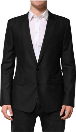 Dolce & Gabbana Homme, Vestes, Noir, Taille: XL Blazer en Laine Uni-bouton