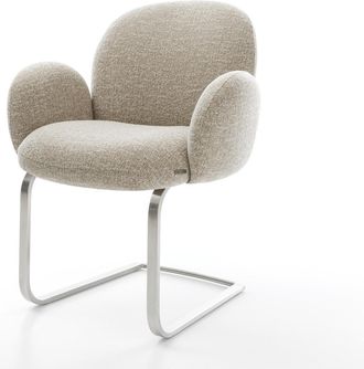 DELIFE Freischwinger Nube-Flex mit Armlehnen Webstoff Soft Beige Freischwinger flach Edelstahl Taschenfederkern, Esszimmerst&uuml;hle