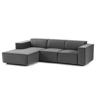 Studio Copenhagen home24 Ecksofa mit Longchair Grau/Grau Samt Shyla 260cm Longchair davorstehend links Keine Funktion Glamour