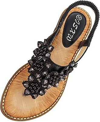 Generic Pantoufles d&eacute;t&eacute; pour femme - Sandales plates pour femme - Style boh&egrave;me - Chaussures plates - Ballerine, Noir, 40 EU