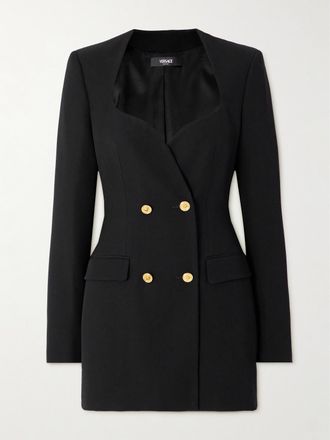 Versace Doppelreihiges Minikleid Aus Grain De Poudre Aus Wolle - Schwarz