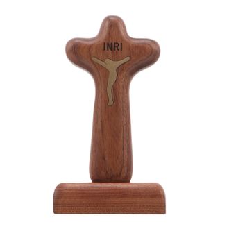 Lurrose Stehendes Holzkreuz Kruzifix mit Sockel Handgeschnitzte Jesuskreuz Skulptur aus Naturholz f&uuml;r Kirche und Zuhause Religi&ouml;se Holzstatue Zur Dekoration u