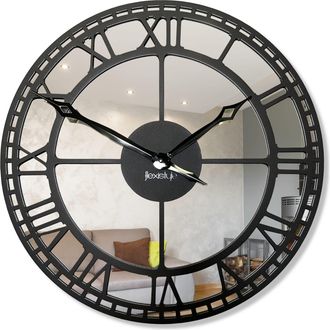 FlexiStyle Gro&szlig;e Metallwanduhr Spiegel ohne tickger&auml;usche Vintage Retro 50cm Durchmesser ohne Ticken