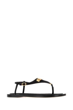 Balenciaga Womens Black Suede Riva Thong Sandals Black-Gold Sandali Black/gold