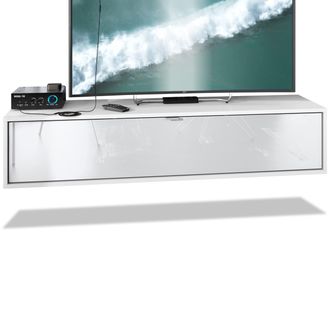 Vladon TV Board Lana 140 H&auml;ngeschrank Lowboard 140 x 29 x 37 cm, Made in Germany, Korpus in Wei&szlig; matt, Fronten in Wei&szlig; Hochglanz | Gro&szlig;e Farbauswahl