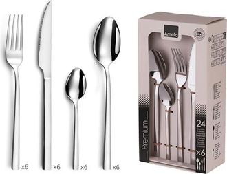 Amefa Besteck FIGUR, Edelstahl, gradlinig, elegant, Messer mit mikroverzahnter Klinge, 24-teilig