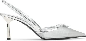 Prada Hohe Schuhe - Metallic Finish Pumps With Slingback Strap - Gr. 37,5 (EU) - in Wei&szlig; - f&uuml;r Damen